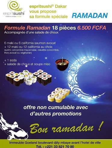 Formule spéciale ramadan à Esprit Sushi / Le 221, agenda Sénégal